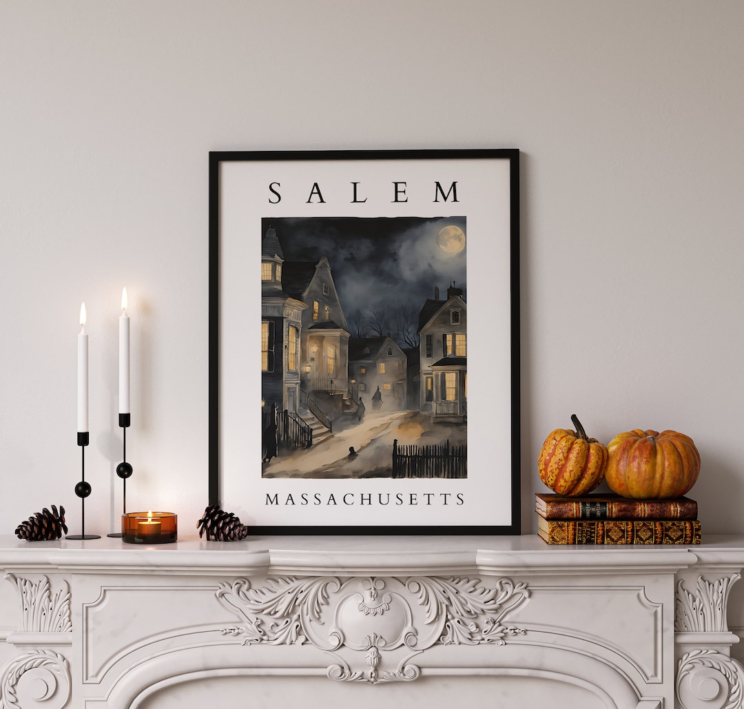 Salem Massachusetts Watercolor Printable Wall Art | Eerie Halloween Art ...