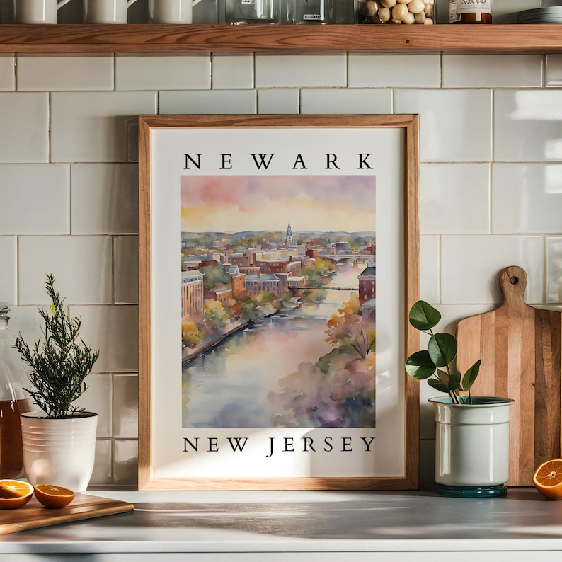 Newark New Jersey Watercolor Printable | Digital Cityscape Wall Art ...