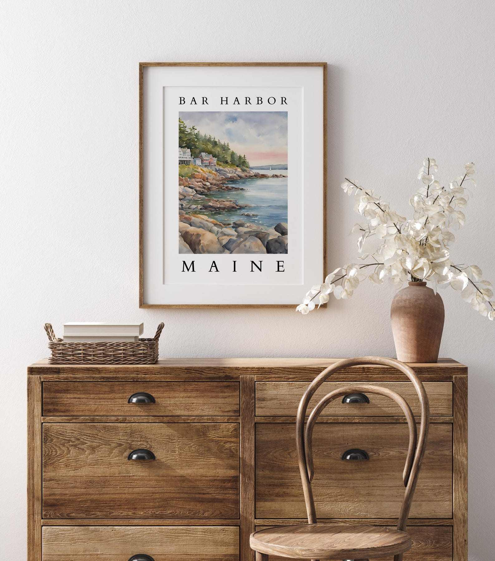 Bar Harbor Maine Watercolor Print Download | Coastal Digital Wall Art ...