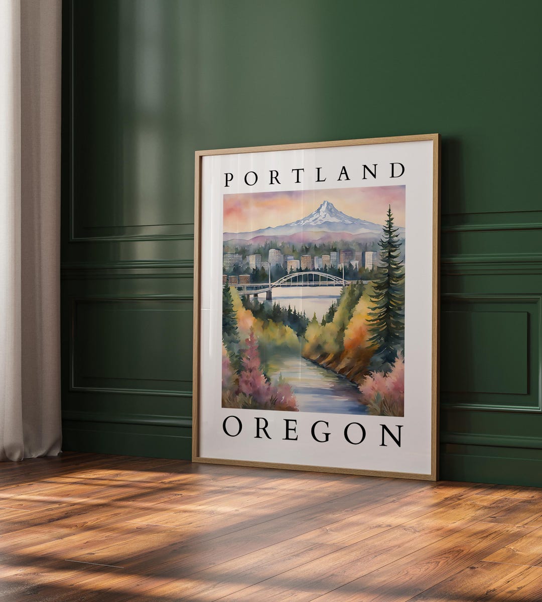 Portland Oregon Watercolor Printable | City Skyline Wall Art | Mt. Hood ...