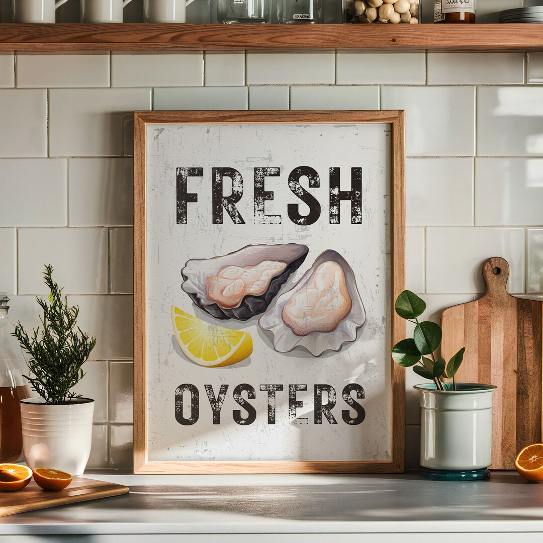Fresh Oysters Coastal Printable Wall Art | Rustic Kitchen Decor ...