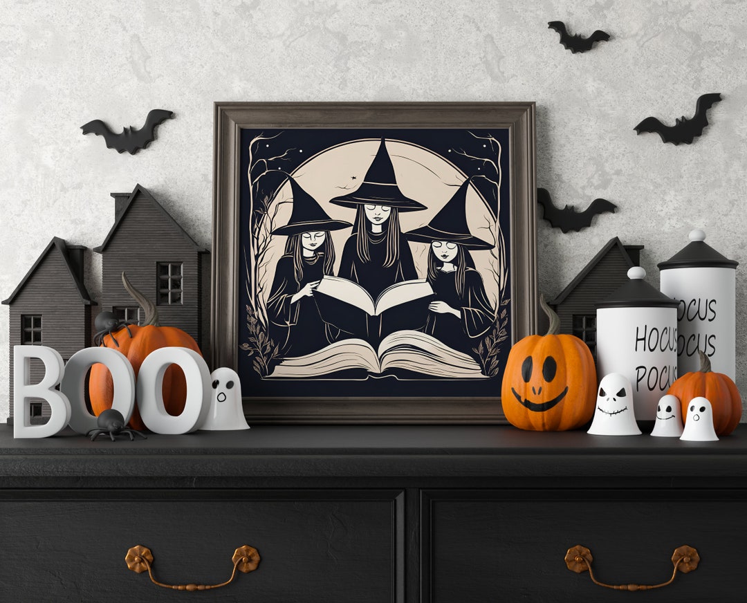 Witches Reading Spell Book Halloween Wall Art Printable | Witchy ...
