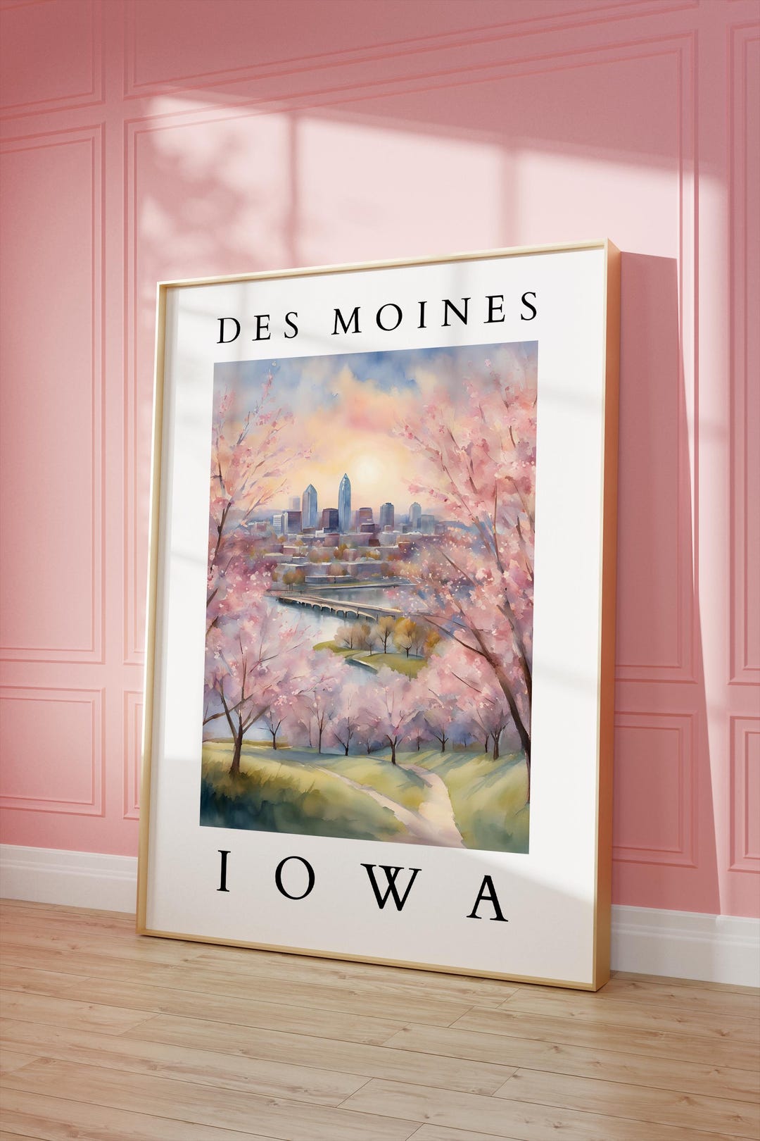 Des Moines Iowa Watercolor Art Print | Scenic Cityscape Wall Art ...