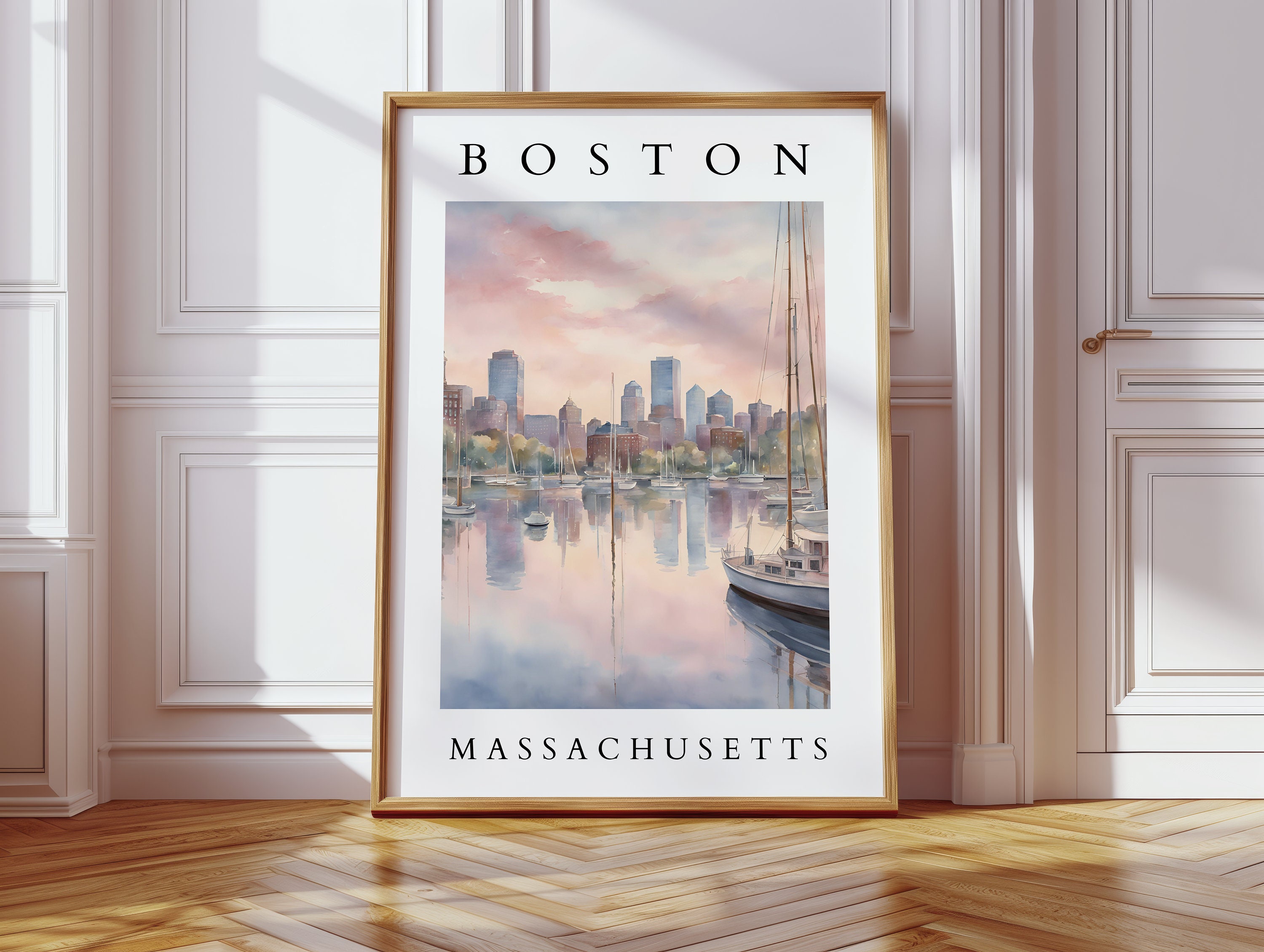 Boston Massachusetts Watercolor Printable | City Skyline Wall Art ...