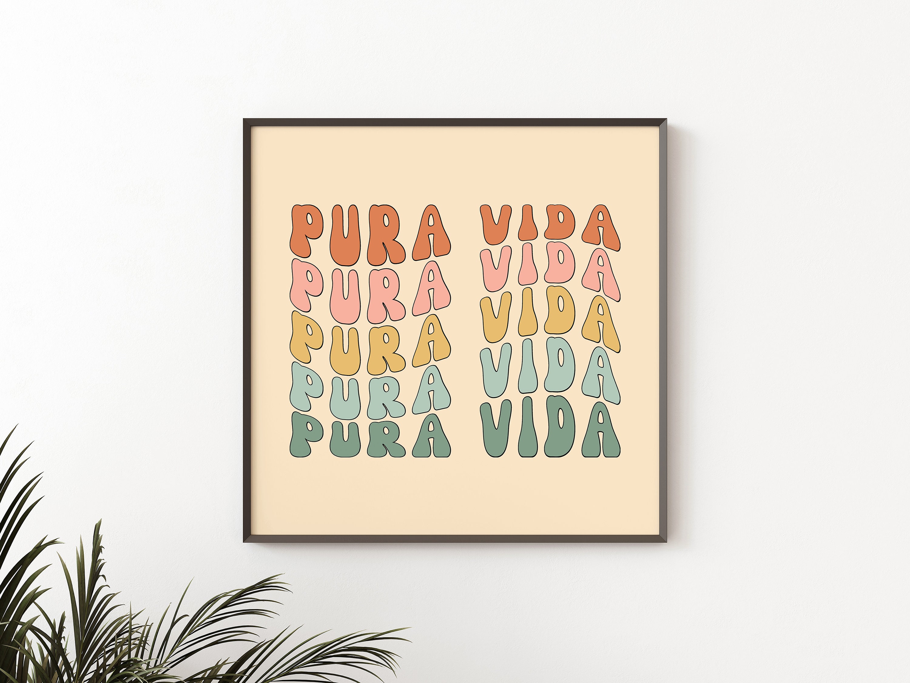 Retro Wavy Pura Vida Boho Peach Printable | Square Pura Vida Costa Rica ...