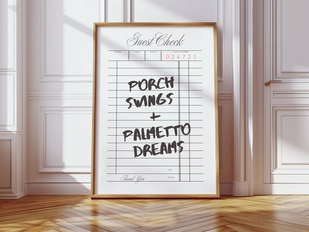 Southern Charm Guest Check Printable Wall Art | Porch Swings and ...
