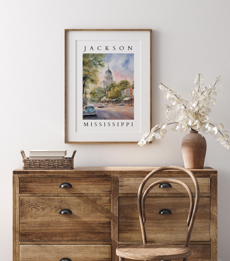 Jackson Mississippi Watercolor Printable | Digital Wall Art | Historic ...