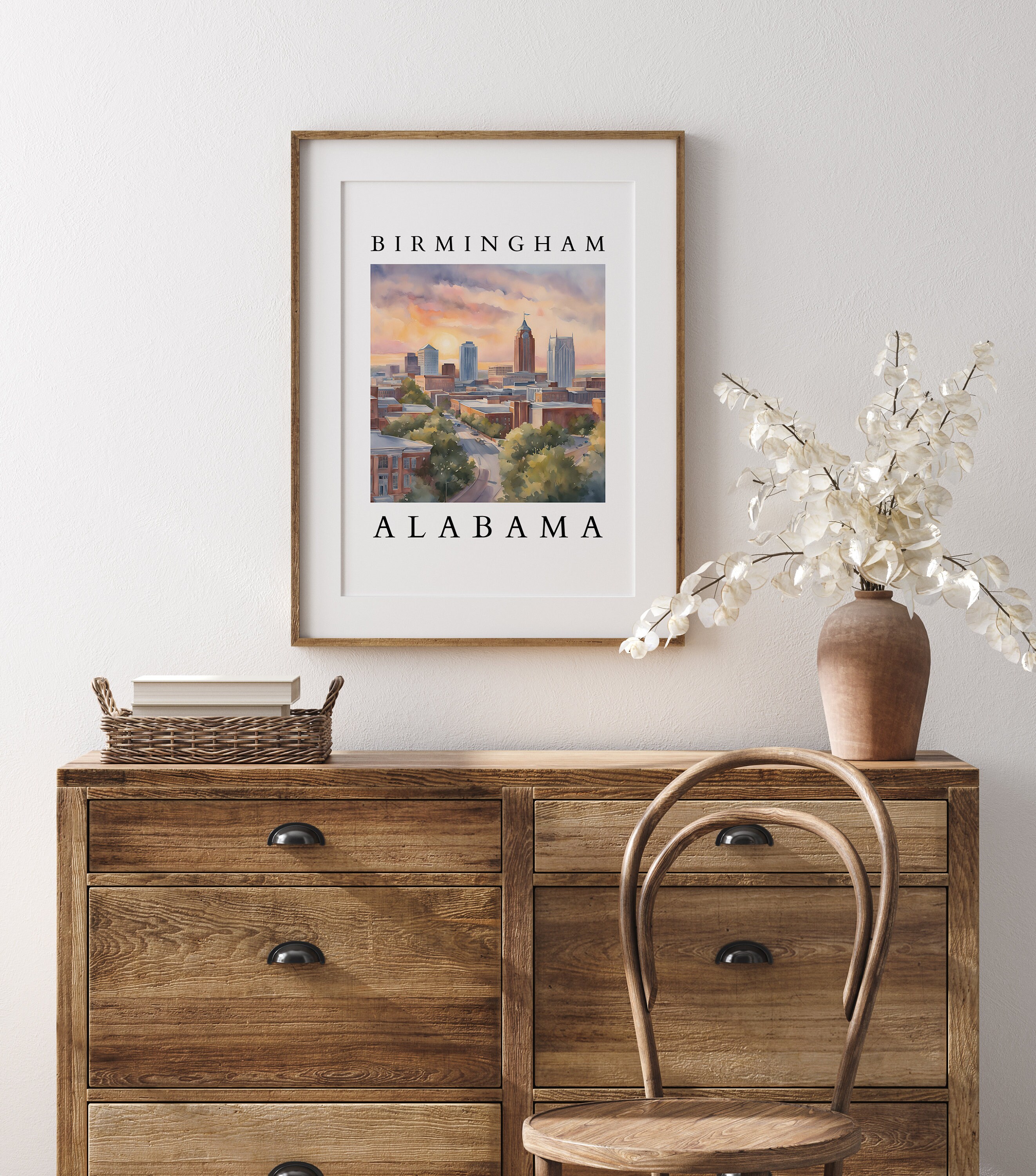 Birmingham Alabama Skyline Watercolor Print | Southern City Wall Art ...
