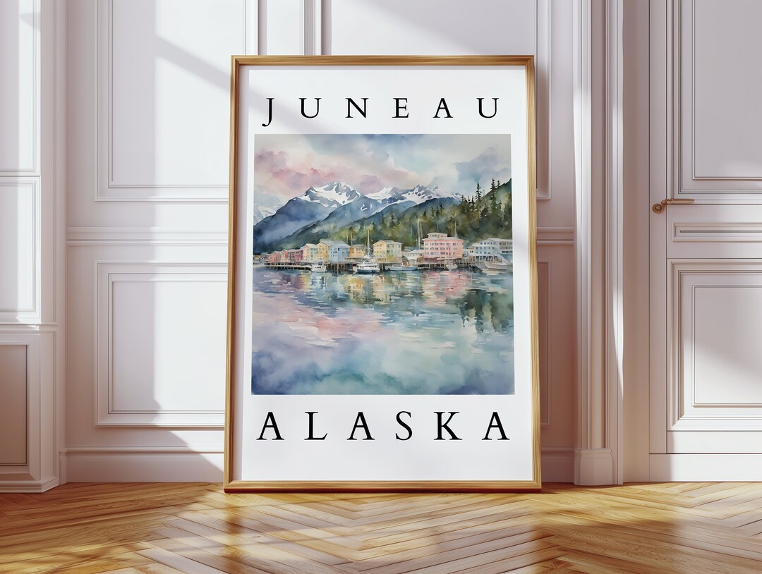 Juneau Alaska Skyline Watercolor Print | Alaskan Wall Art | Digital ...