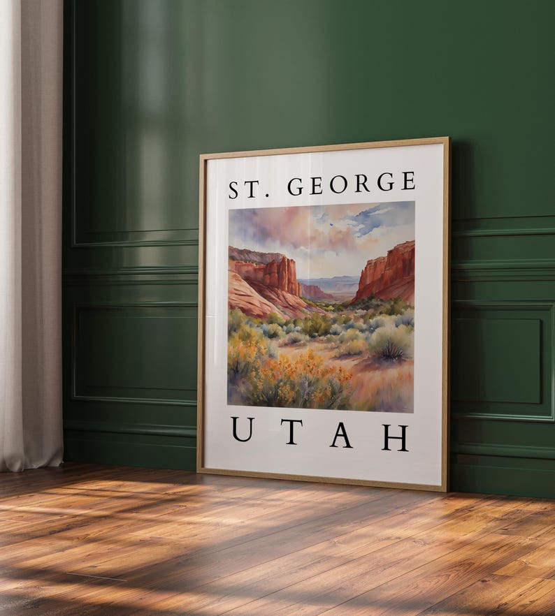 St. George Utah Watercolor Printable | Red Rock Desert Art | Digital ...