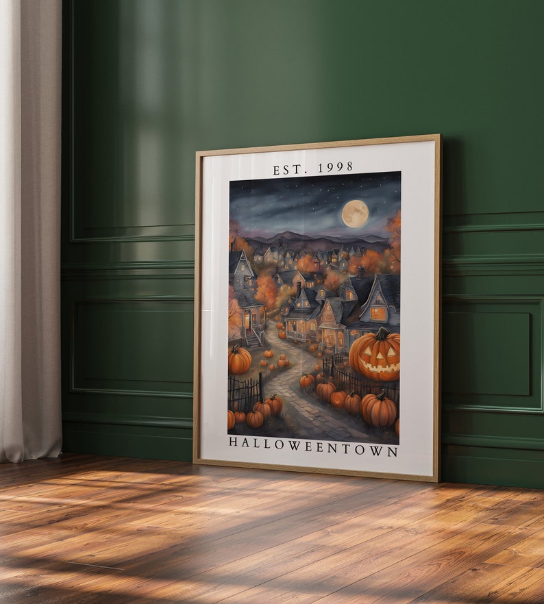 Halloweentown Watercolor Printable Wall Art | Spooky Halloween Wall Art ...