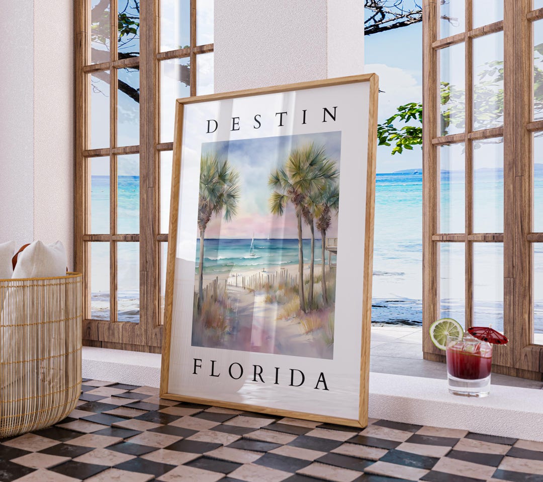 Destin Florida Watercolor Printable | Beach and Palm Trees Art ...