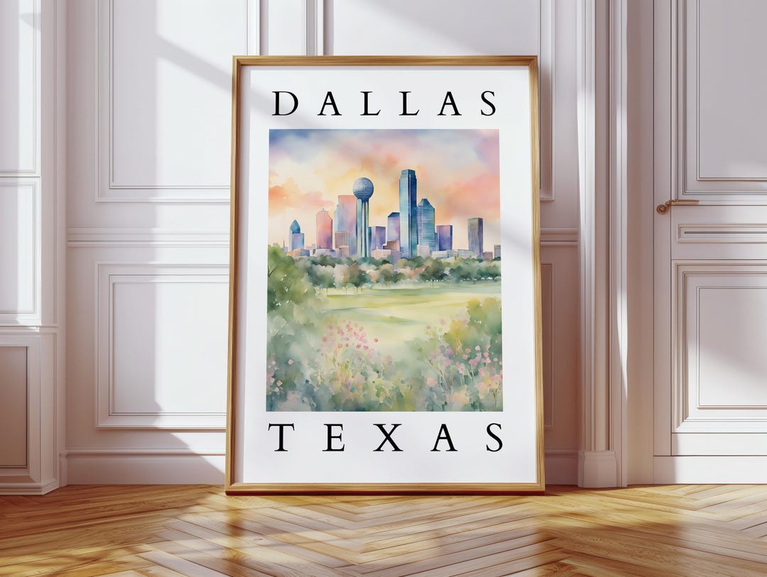Dallas Texas Watercolor Printable | Skyline With Nature View Wall Art ...