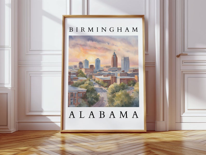 Birmingham Alabama Skyline Watercolor Print | Southern City Wall Art ...
