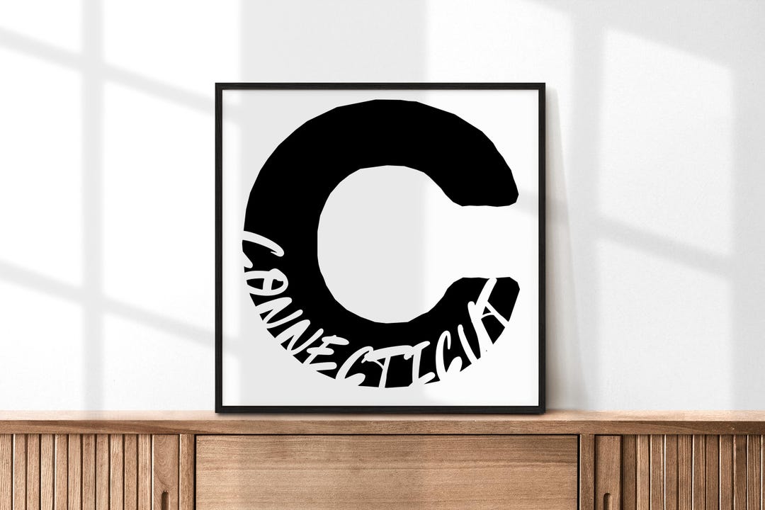 Connecticut Printable Wall Art | Modern Black and White State Print ...