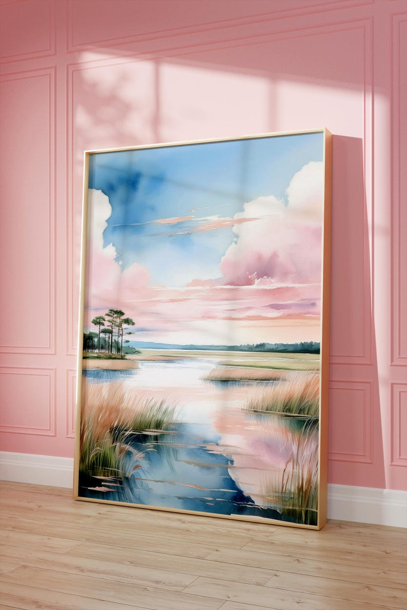 Serene Marsh Watercolor Printable | Pastel Coastal Wall Art | Digital ...