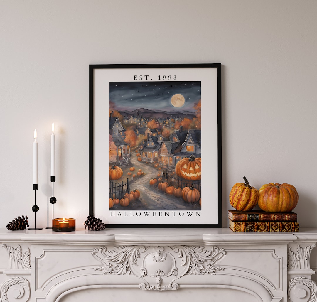 Halloweentown Watercolor Printable Wall Art | Spooky Halloween Wall Art ...