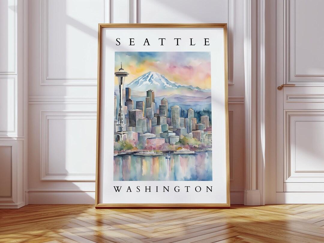 Seattle Washington Watercolor Printable | Seattle Skyline Art | Space ...