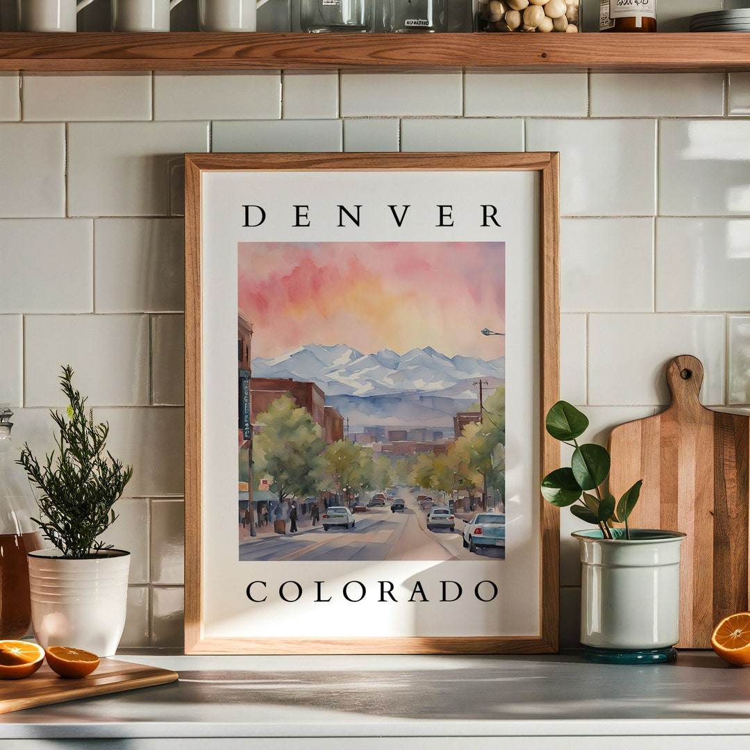 Denver Colorado Watercolor Printable | Mountain City Skyline Wall Art ...