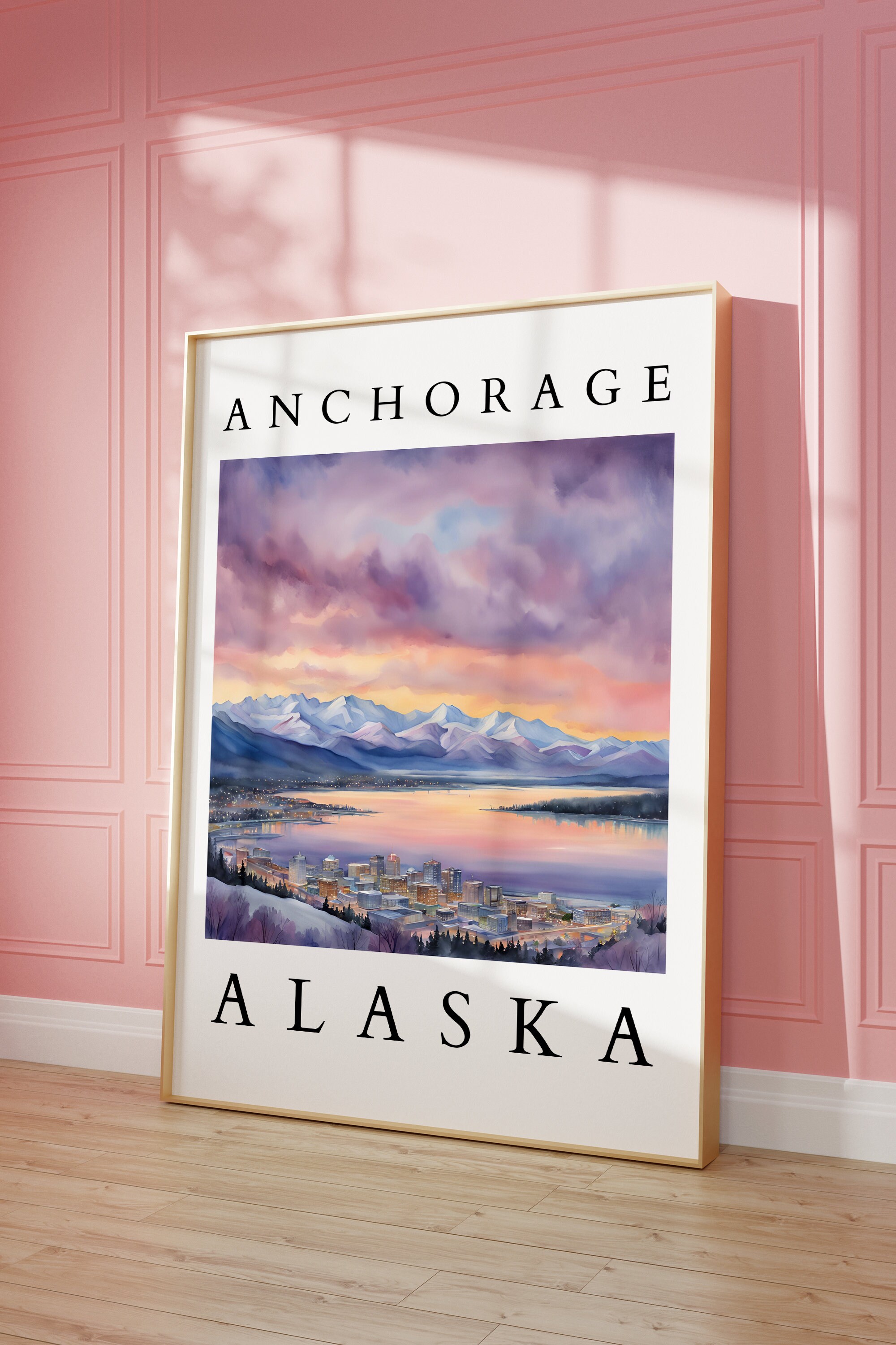 Anchorage Alaska Skyline Watercolor Print | Alaskan Wall Art | Digital ...