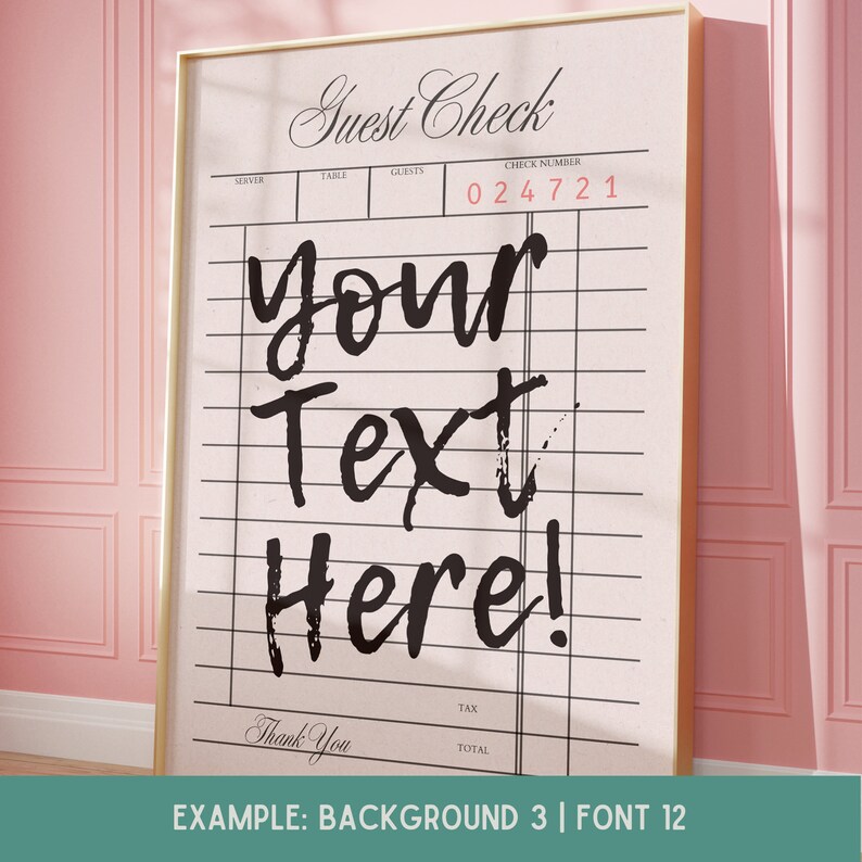 Custom Wall Art Guest Check Prints | Customizable Poster for Living ...