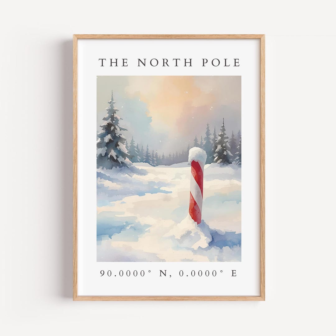 The North Pole Coordinates Watercolor Print | Minimalist Christmas Wall ...