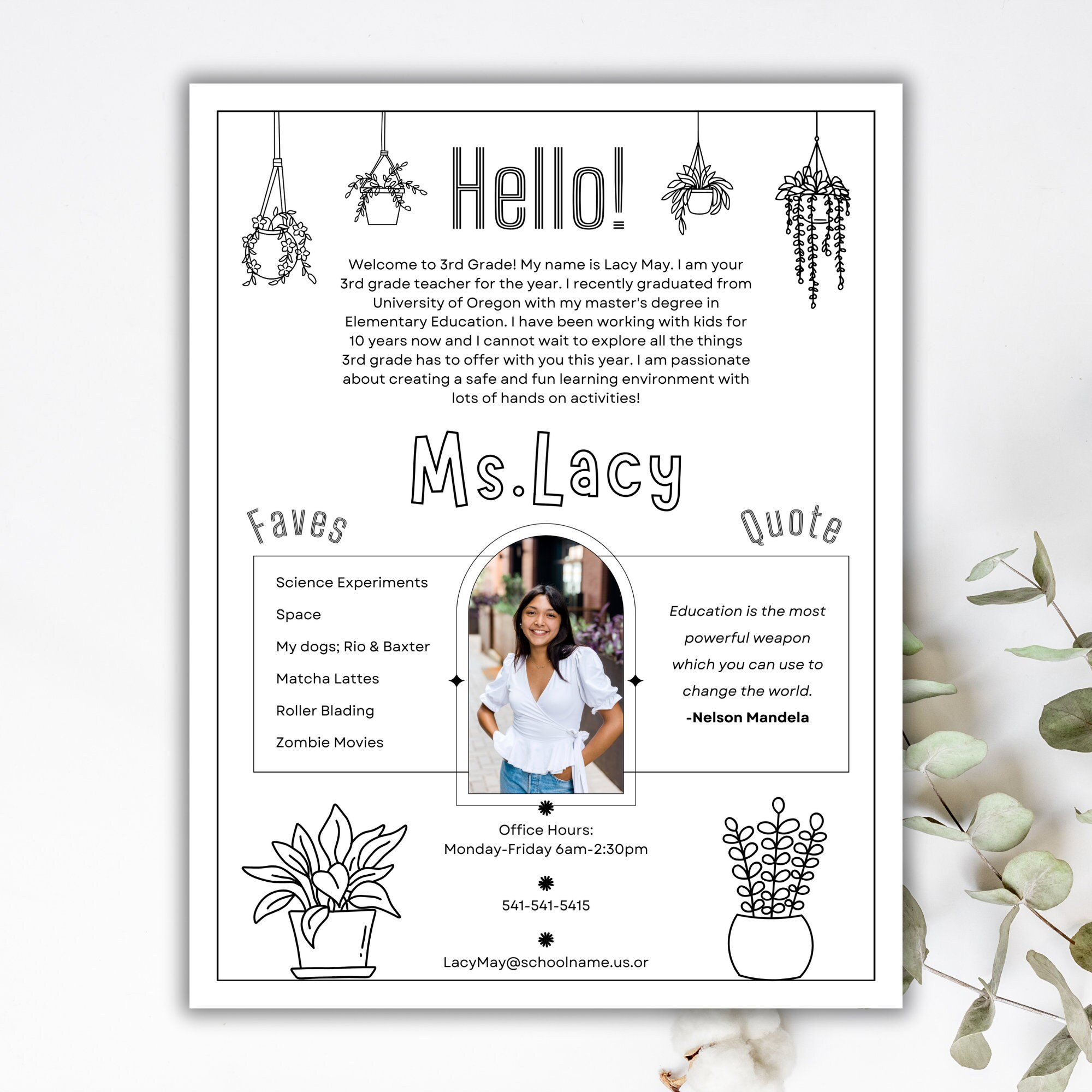 Meet the Teacher Template Plants Theme for Back to School Newsletter ...