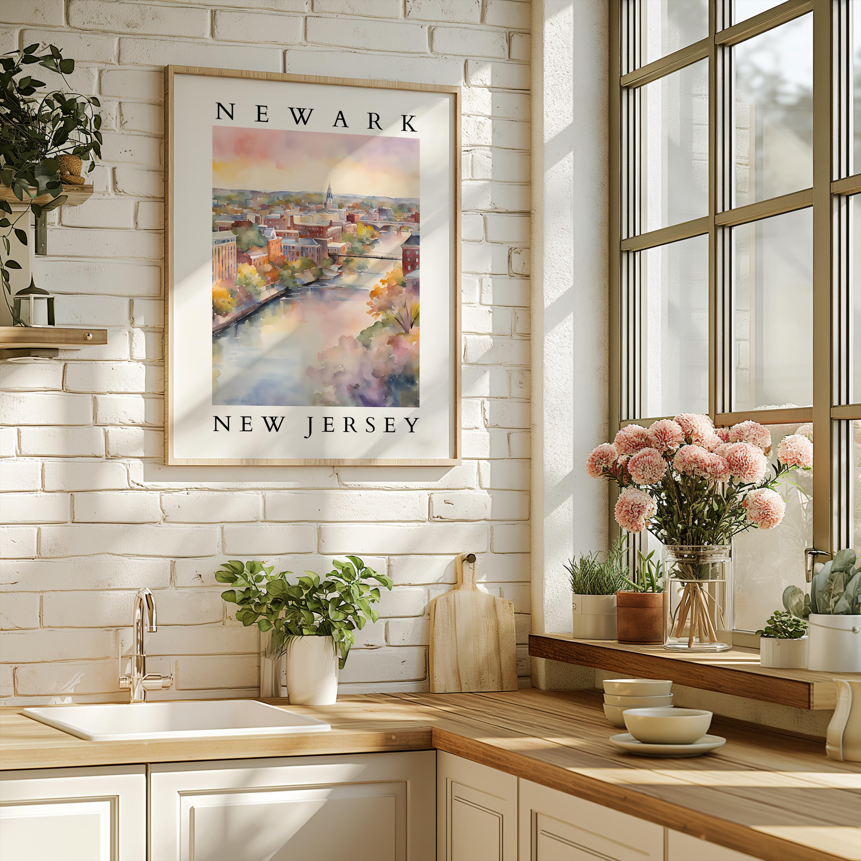 Newark New Jersey Watercolor Printable | Digital Cityscape Wall Art ...