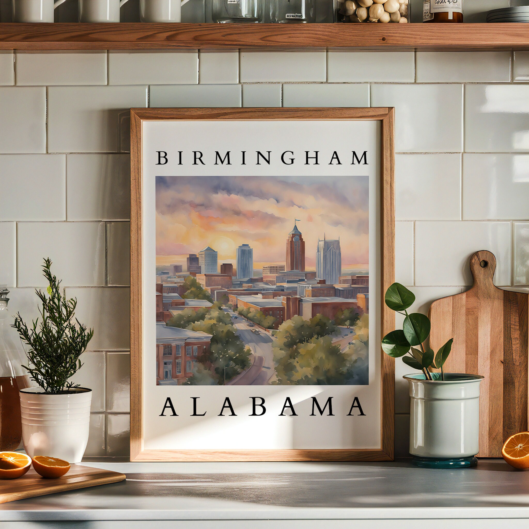 Birmingham Alabama Skyline Watercolor Print | Southern City Wall Art ...