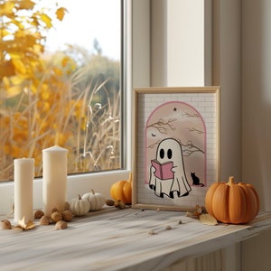Reading Ghost Halloween Printable Wall Art | Pinkoween Print for Fall ...