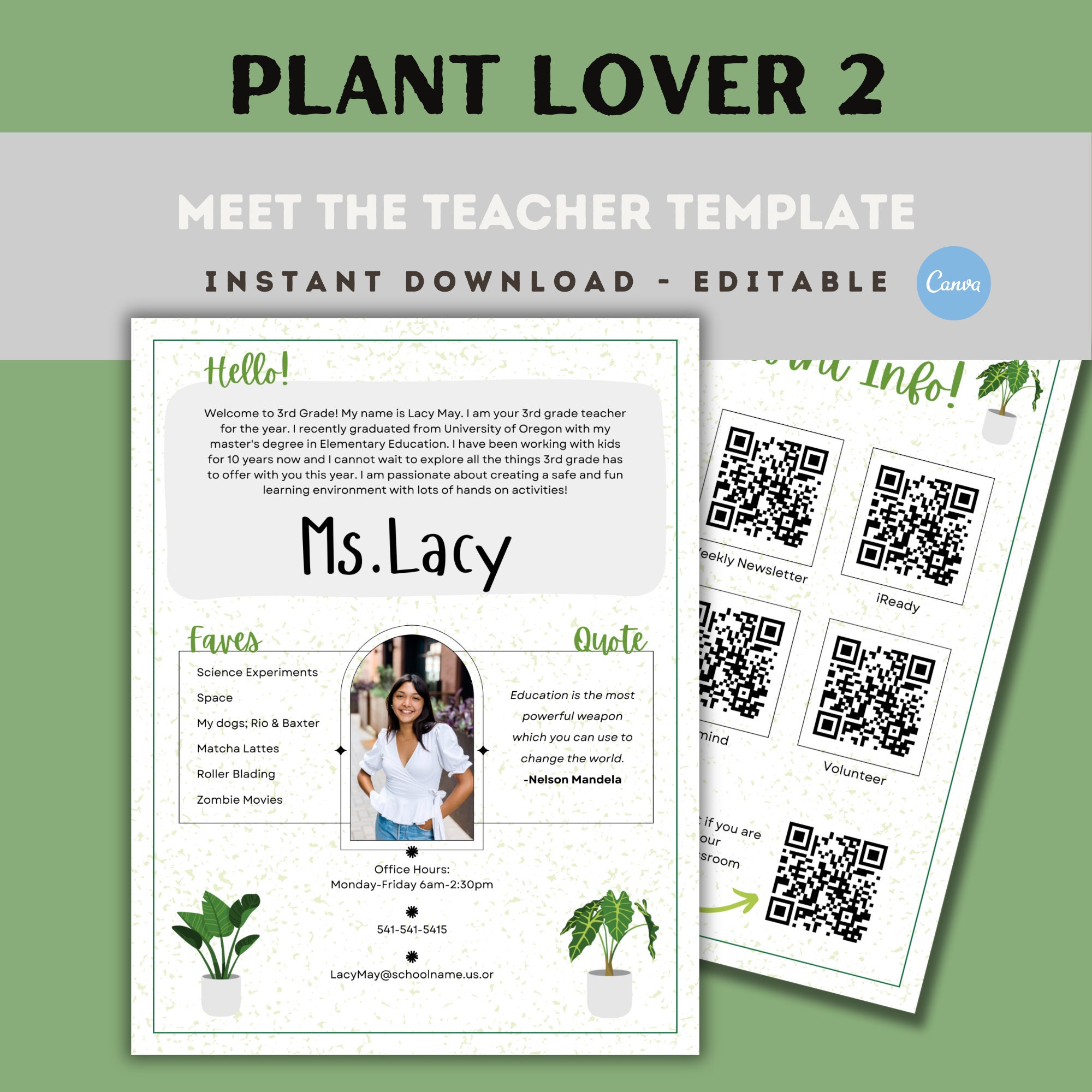 Meet the Teacher Template Plants Theme Classroom Back to School ...