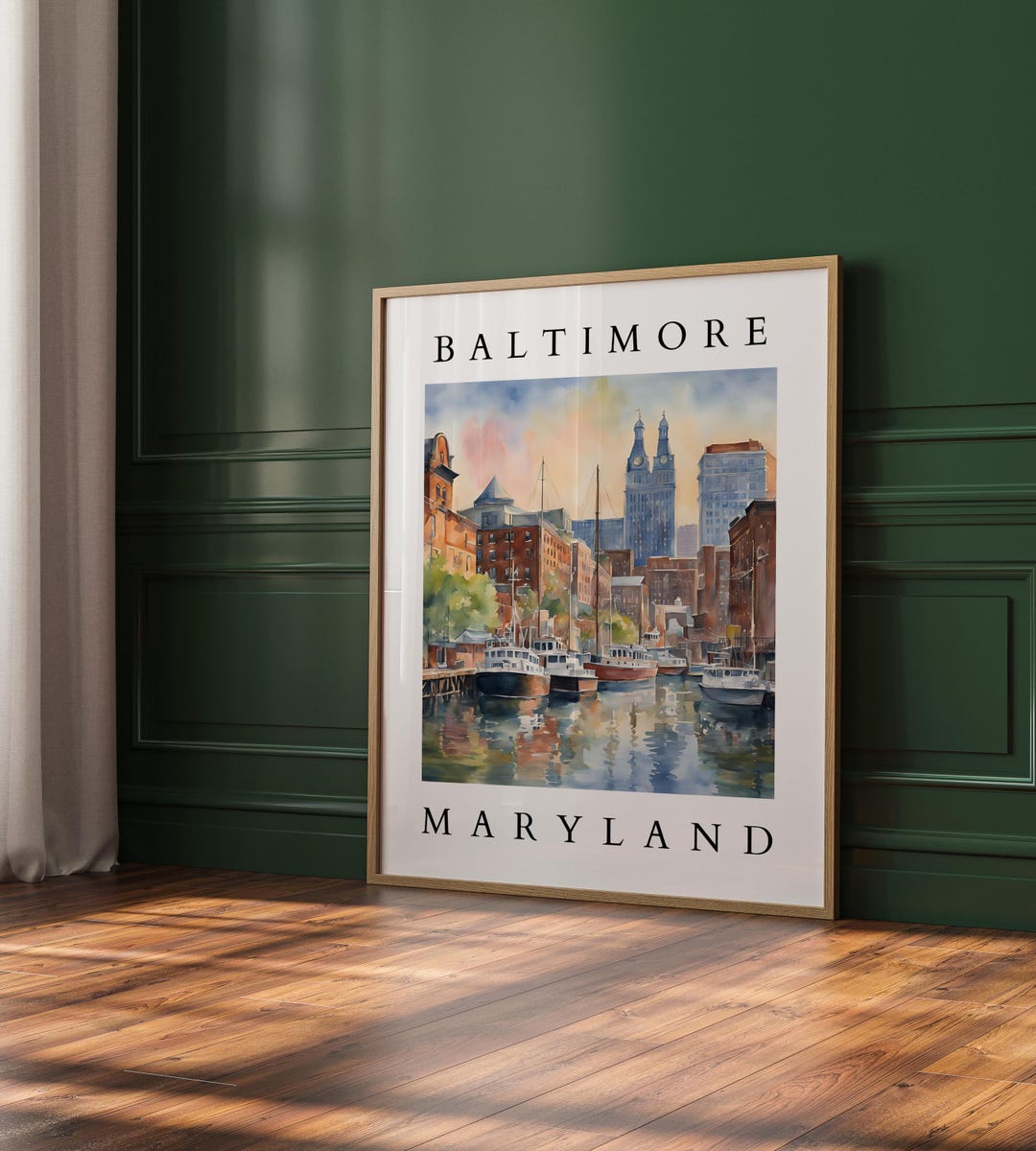 Baltimore Maryland Watercolor Printable Art | Historic Cityscape Wall ...