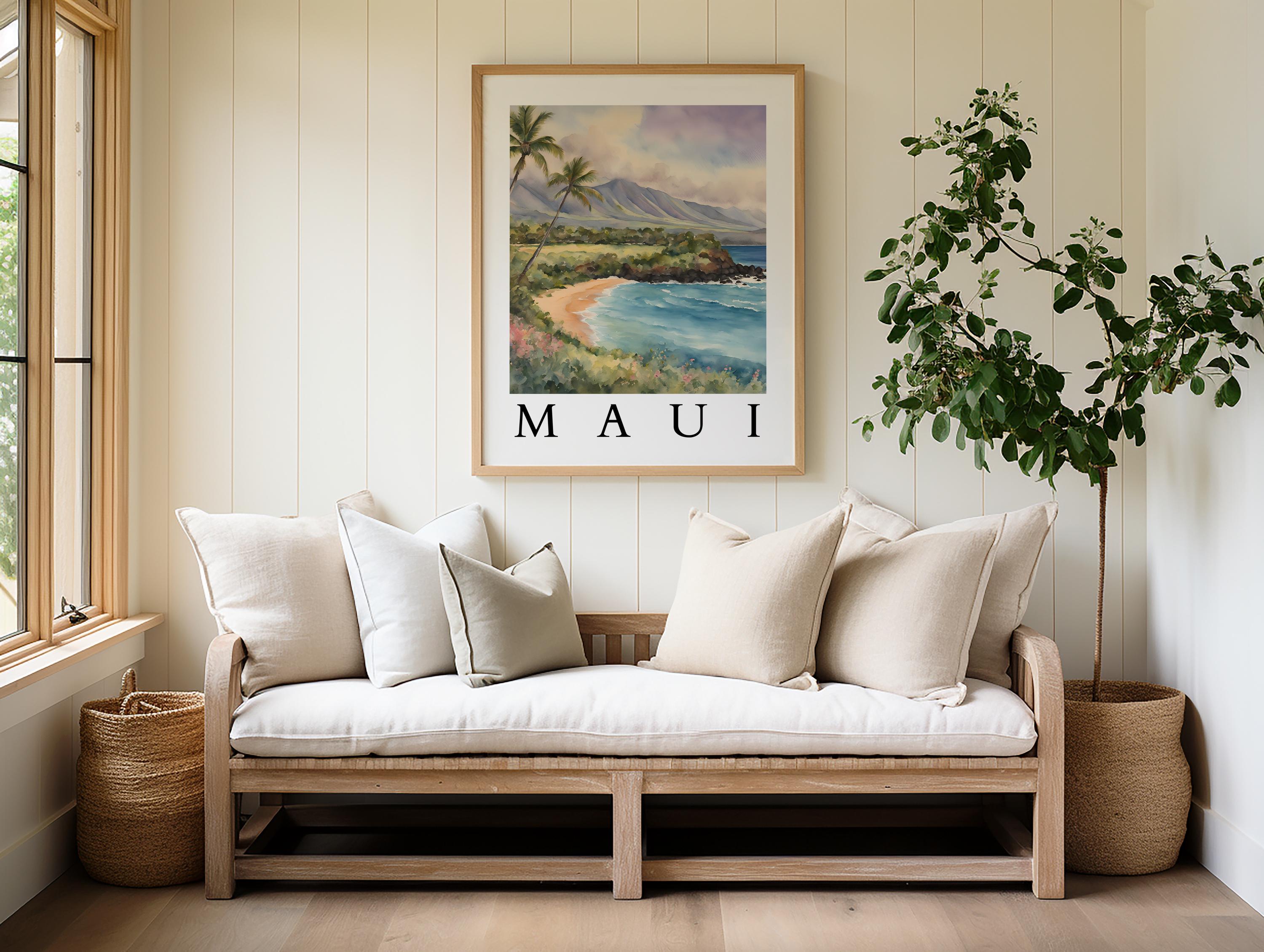 Maui Hawaii Watercolor Printable Wall Art | Tropical Beach Scene ...