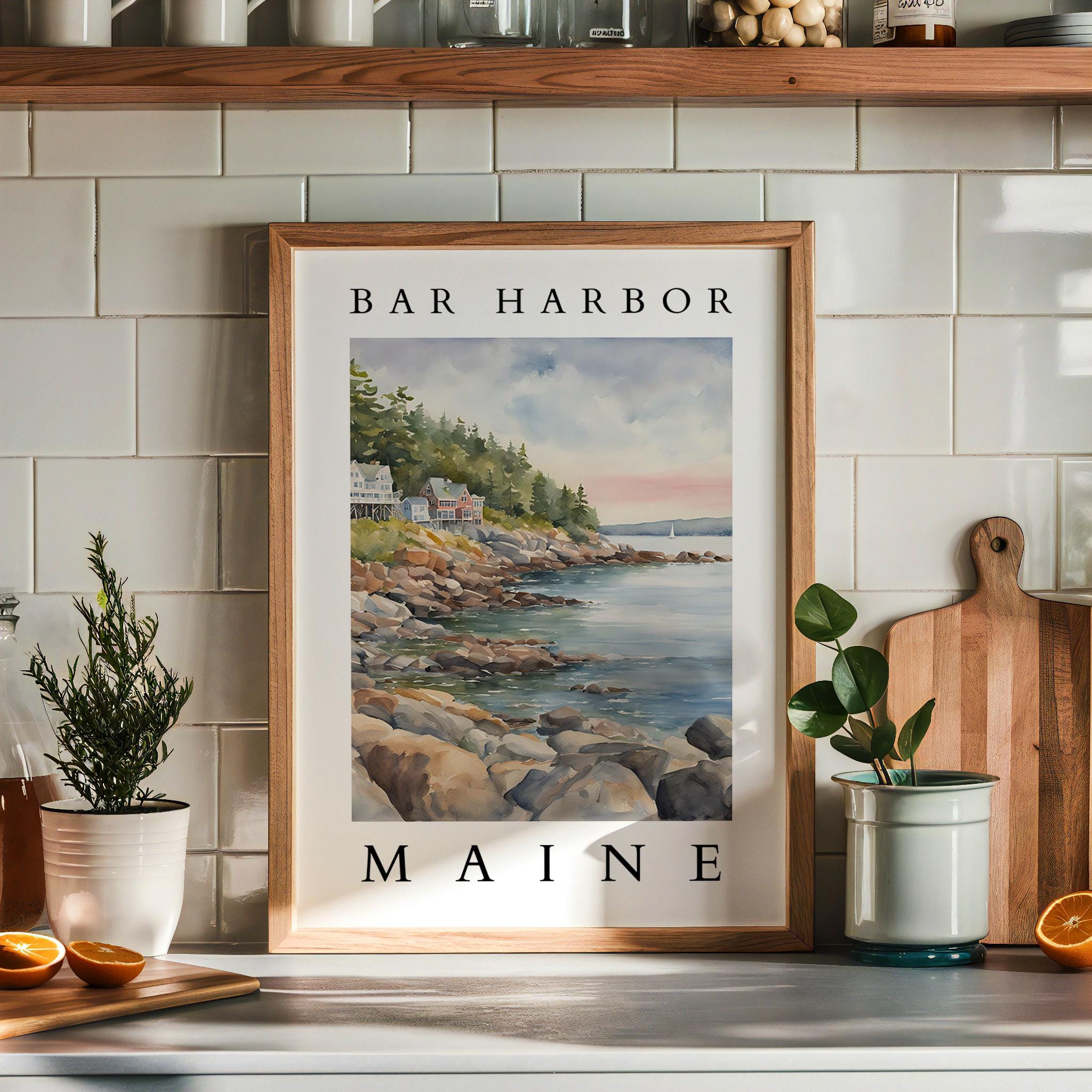 Bar Harbor Maine Watercolor Print Download | Coastal Digital Wall Art ...