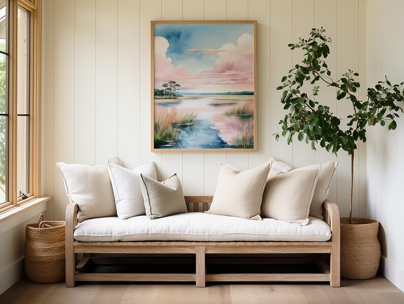 Serene Marsh Watercolor Printable | Pastel Coastal Wall Art | Digital ...