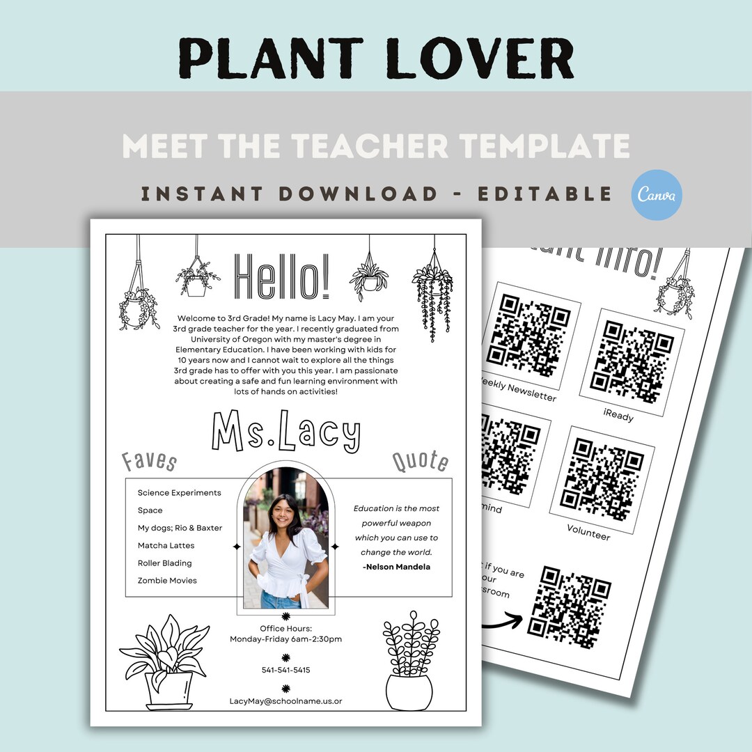 Meet the Teacher Template Plants Theme for Back to School Newsletter ...