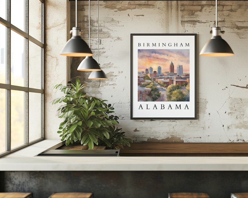 Birmingham Alabama Skyline Watercolor Print | Southern City Wall Art ...