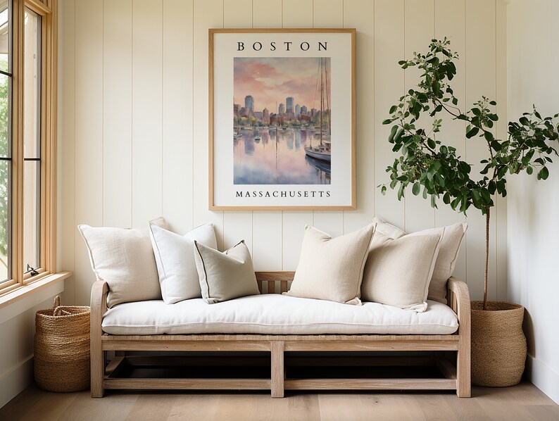 Boston Massachusetts Watercolor Printable | City Skyline Wall Art ...
