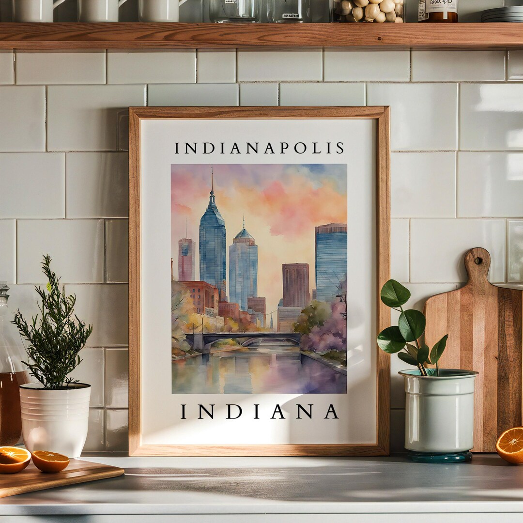 Indianapolis Indiana Watercolor Art Print | Indiana Cityscape Wall Art ...