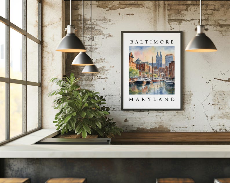 Baltimore Maryland Watercolor Printable Art | Historic Cityscape Wall ...