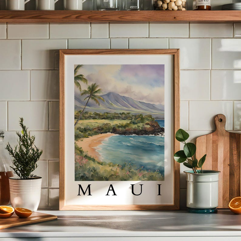 Maui Hawaii Watercolor Printable Wall Art | Tropical Beach Scene ...