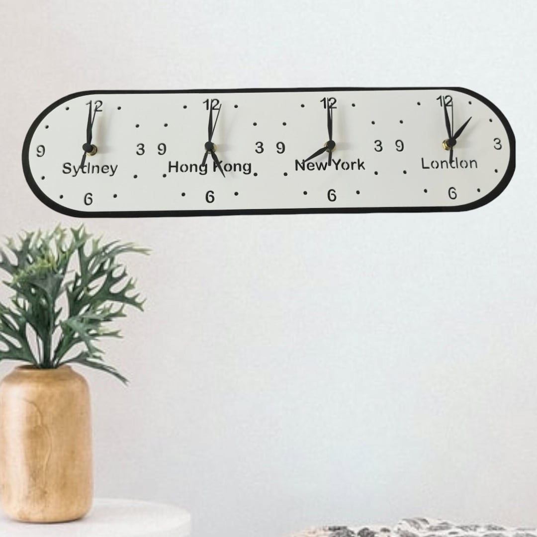 Personalised Four Time Zone Clock rounded With Both Wall Fixing and ...