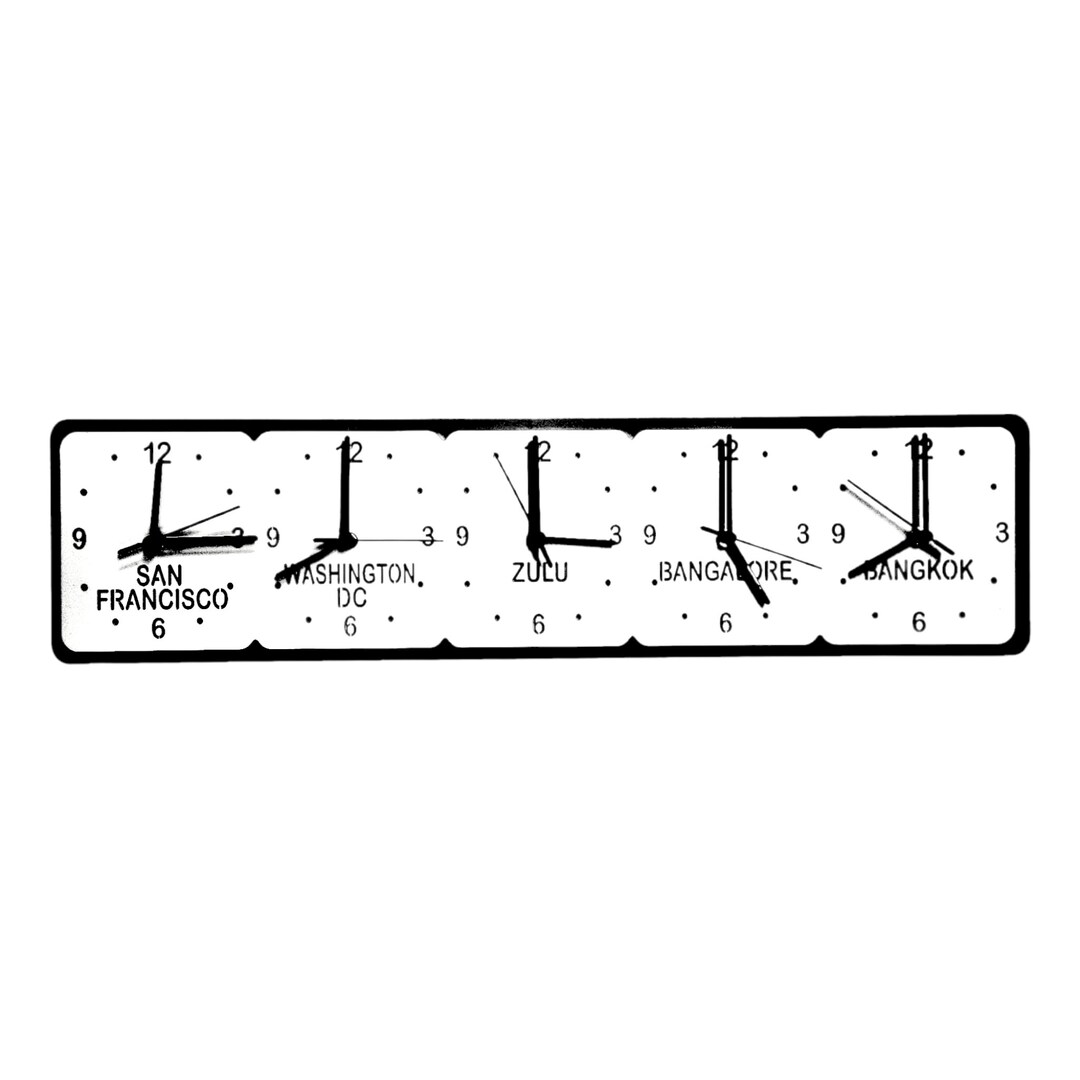 Family, Friends & Place Names, Five Time Zone Clocks rectangular in ...
