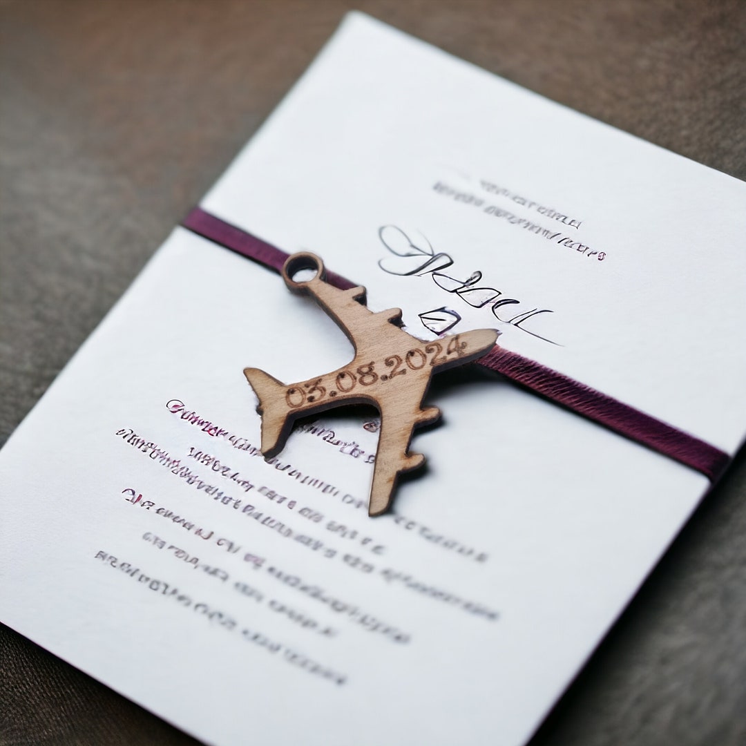 Personalised Wedding Invitation Wood Aeroplane Charms pack of 10 - Etsy