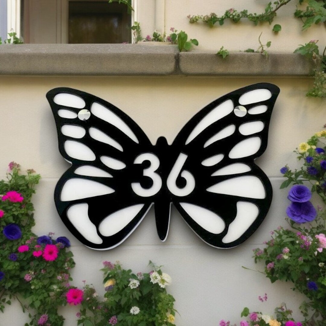 Butterfly House Number Acrylic Sign - Many Colours (bespoke Signs Made ...