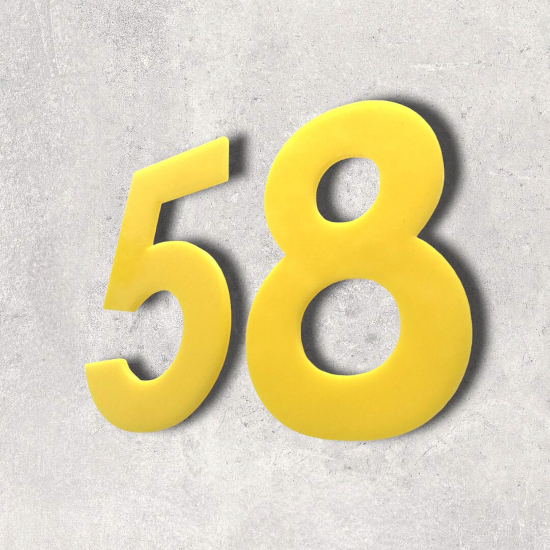 Yellow, Floating Finish, Bespoke House Number (per Digit) - Many Fonts ...