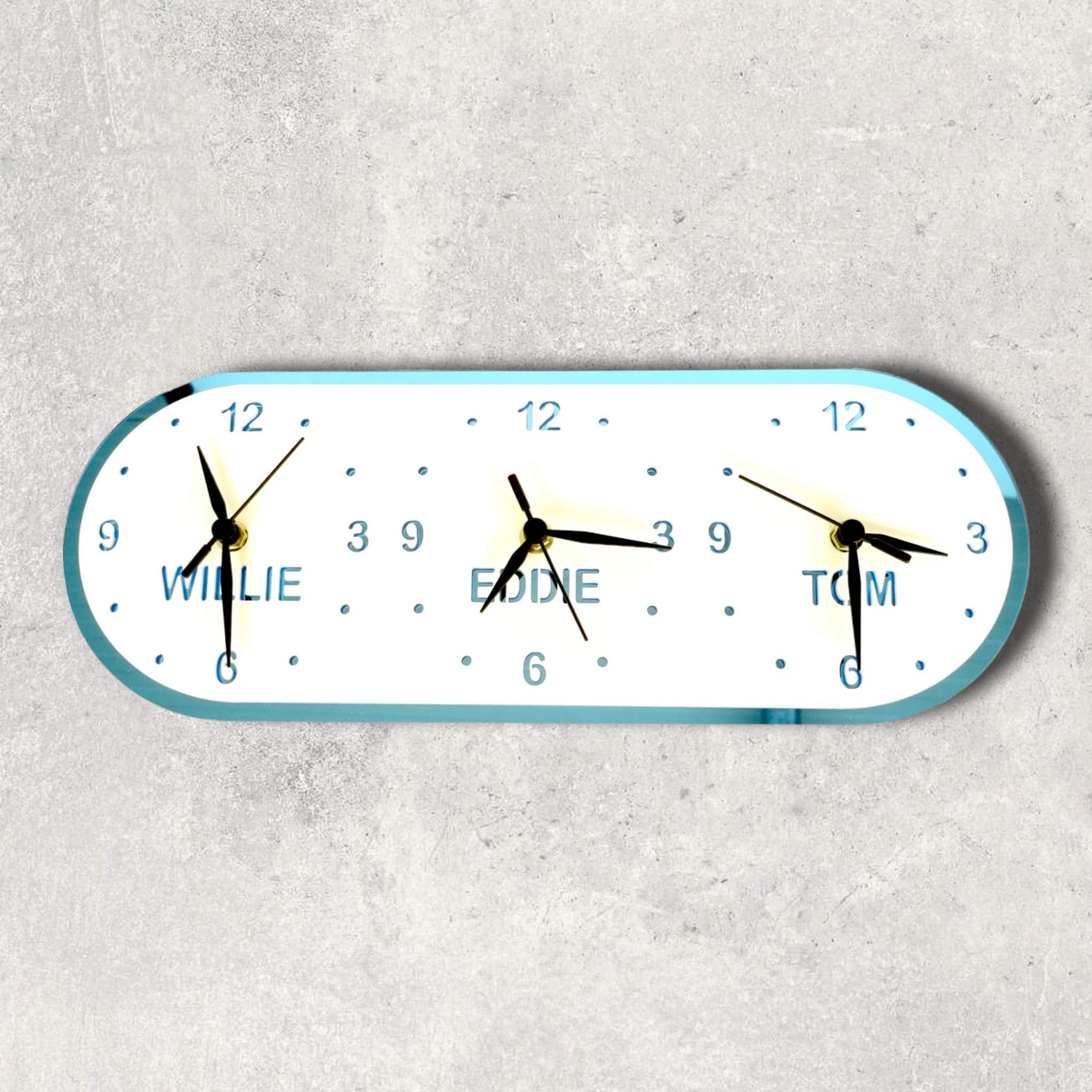 Personalised Three Time Zone Clock rounded With Both Wall - Etsy UK
