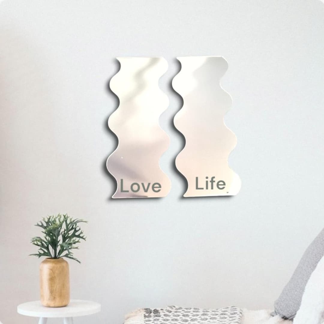 Pair of Large Wavey Acrylic Mirrored Wall Art - Many Size Options ...