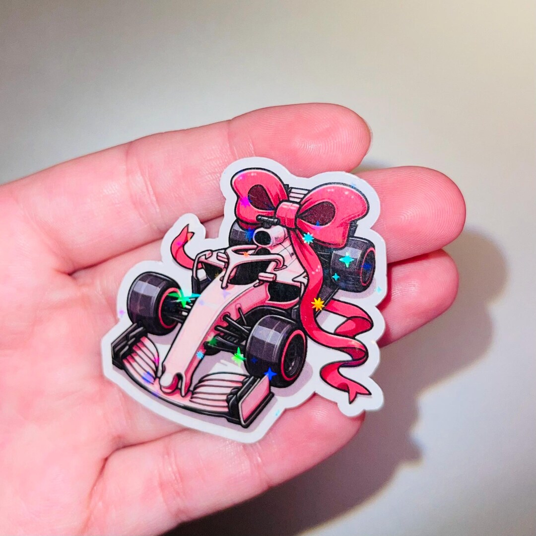 Pink F1 Car Bow Cute Sticker Girly Cute F1 Stickers for Laptops, Water ...