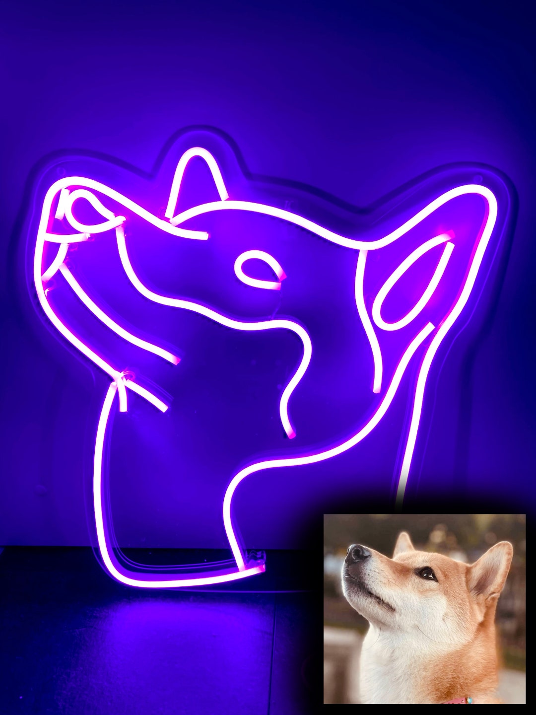 Custom Dog Portrait Neon Sign - Pet Portrait Custom, Led Neon Sign ...